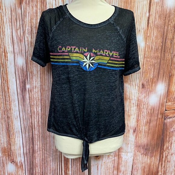 Marvel | Tops | Marvel Captain Marvel Tie Front Tee Shirt | Poshmark